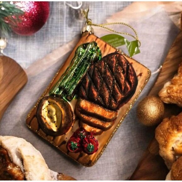 Christmas | Holiday | New Steak Dinner Potato Cutting Board Glass Food ...